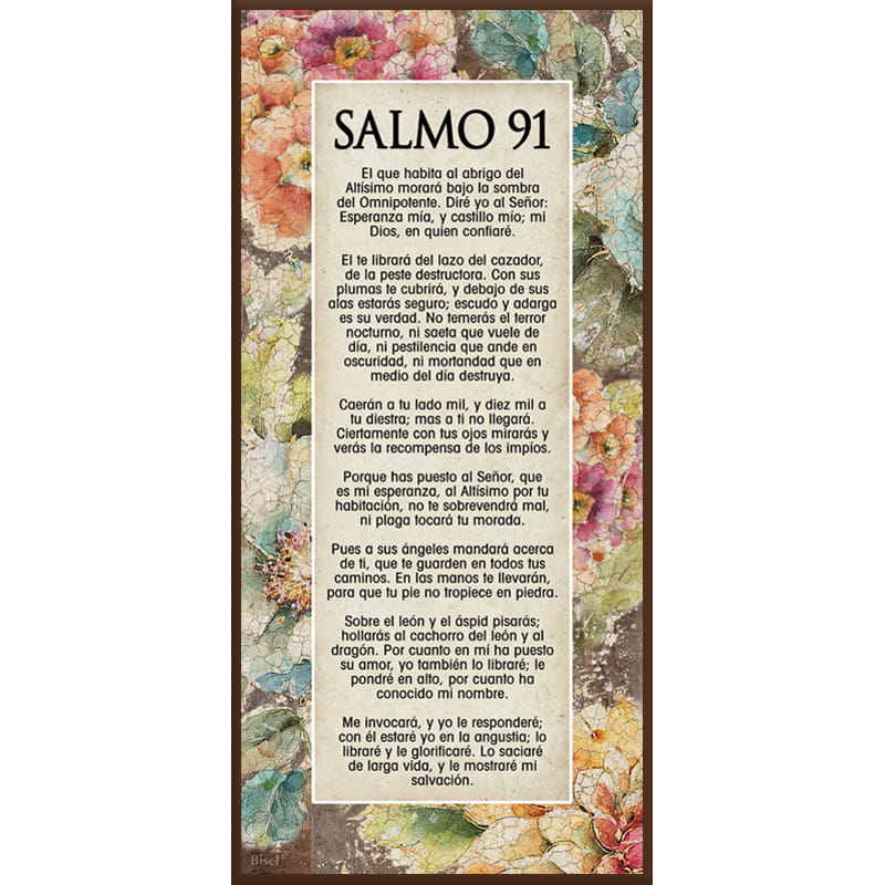 Plaqueta Salmo 91 Diseño Flores | Librería Bisel